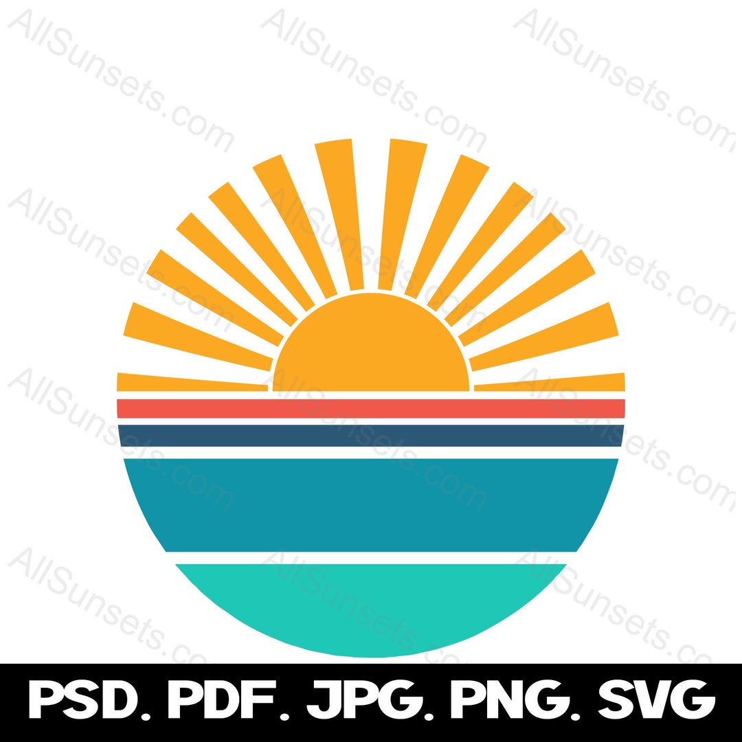 Sunrays Ocean Horizon Retro Sunset Svg Png Jpg Psd Pdf File Types ...