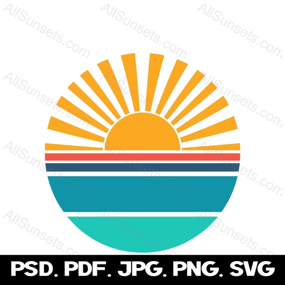 Sunrays Ocean Horizon Retro Sunset Svg Png Jpg Psd Pdf File - Etsy