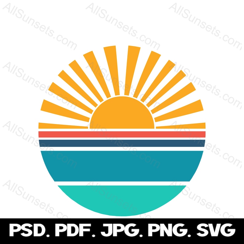 Sunrays Ocean Horizon Retro Sunset Svg Png Jpg Psd Pdf File - Etsy