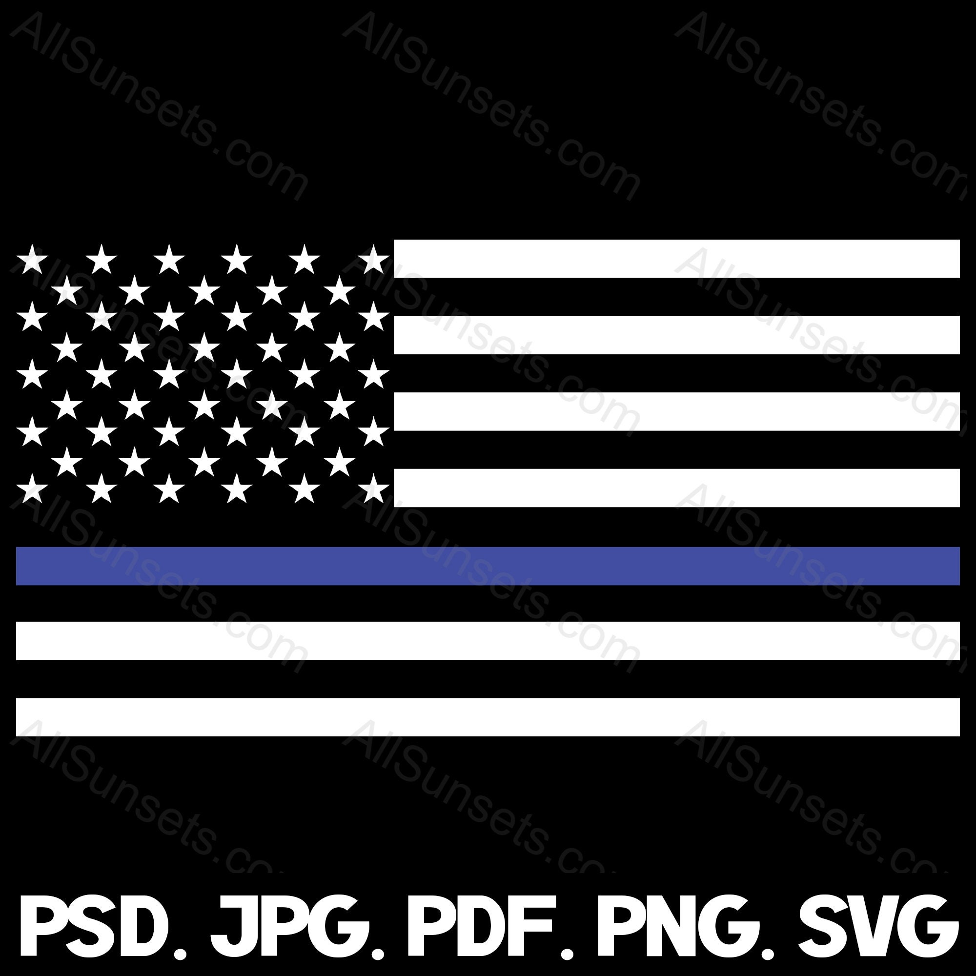 Thin Blue Line American Flag Svg Png Jpg Pdf Psd File Types - Etsy