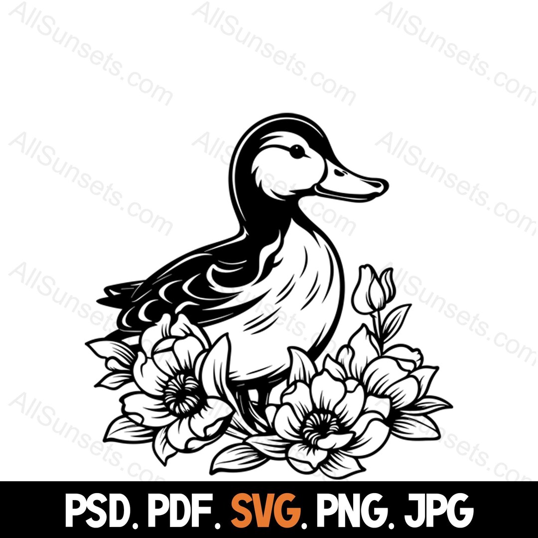 Duck Flowers Silhouette Svg Png Pdf Jpg Psd File Types Beautiful ...