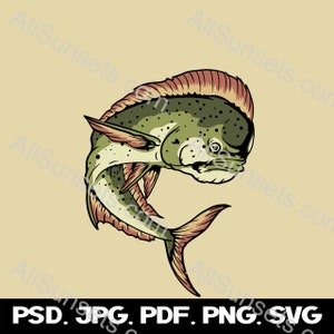 Mahi Mahi Dolphinfish Jumping Fish SVG PNG Pdf Psd Jpg Vector File ...