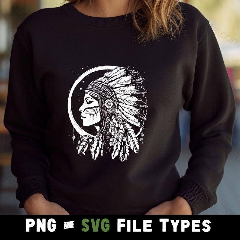 Indian Maiden Headdress Full Moon Svg Png Jpg Pdf Psd File Types Native ...