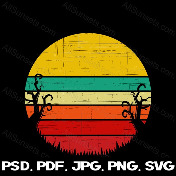 Dead Trees Retro Sunset Svg Png Jpg Pdf Psd File Types Clipart - Etsy