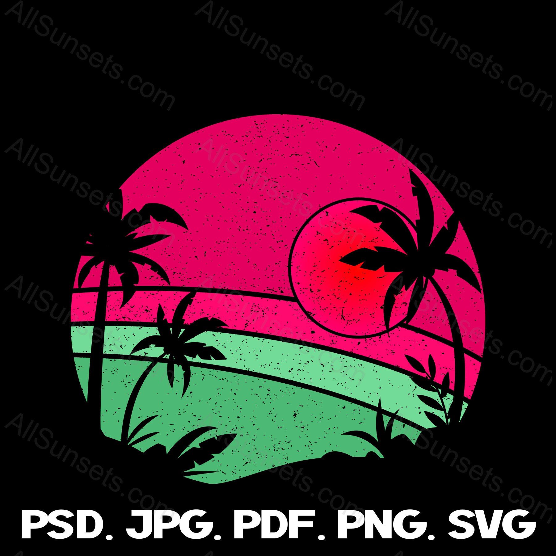 Palm Trees Beach Retro Sunset PNG Pink Green Vintage Digital - Etsy