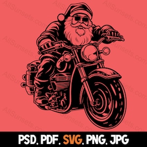 Santa Claus Biker Motorcycle Rider Silhouette Svg Png Psd Jpg Pdf File ...