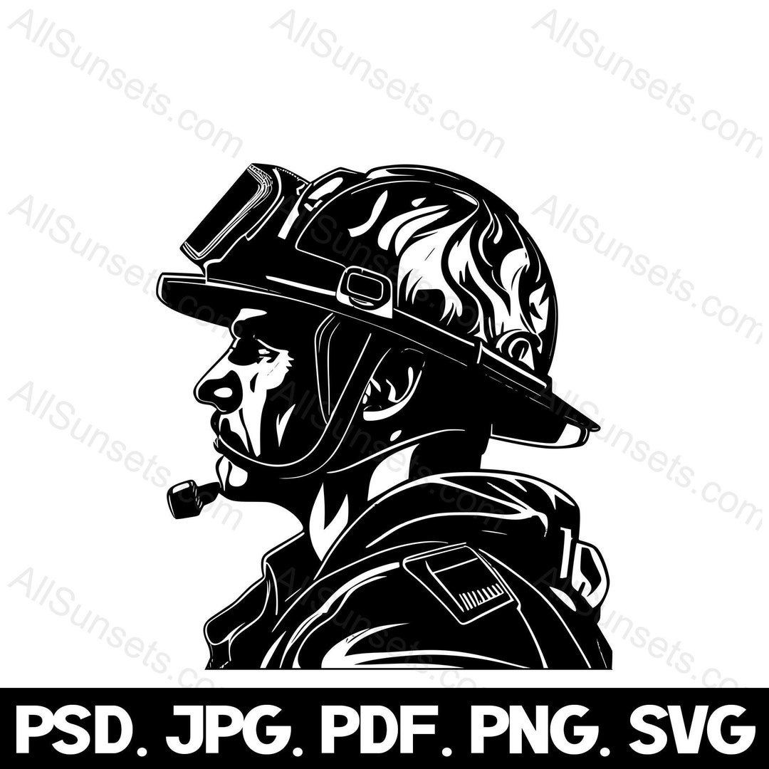 Fireman Silhouette Svg Png Psd Jpg Pdf File Types Firefighter Portrait ...