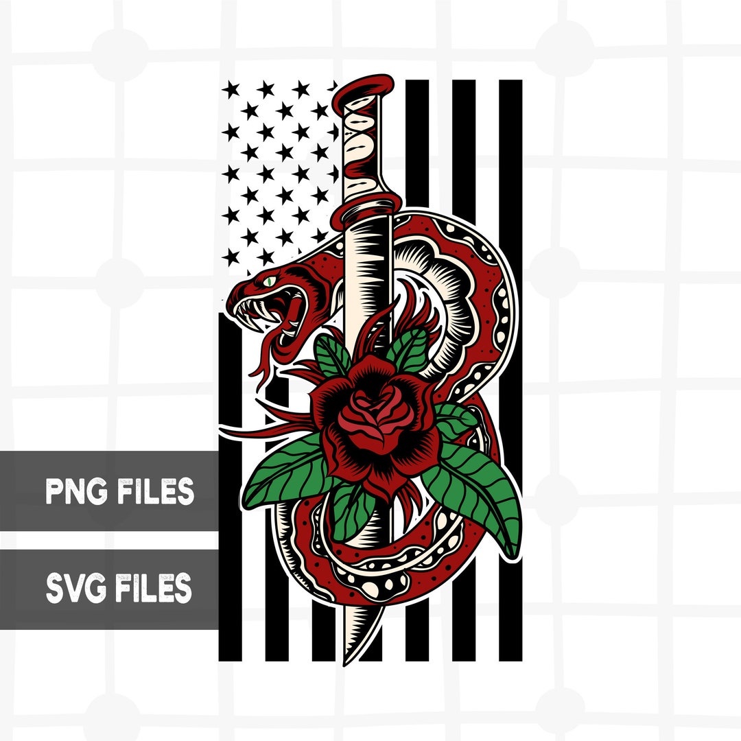 Snake Rose Knife American Flag PNG SVG Cut Files Patriotic Tattoo ...