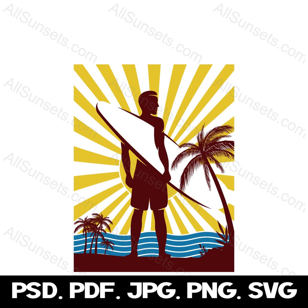 Surfer Retro Vintage Sunset Svg Png Jpg Pdf Psd File Types Clipart ...