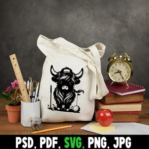 Highland Cow Playing Golf Silhouette Svg Png Pdf Jpg Psd File Types ...