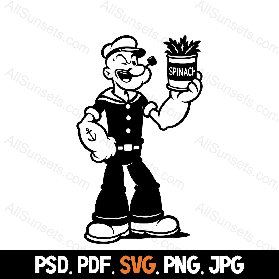 Popeye Holding Spinach Silhouette Svg Png Jpg Pdf Psd | Fun Cartoon ...