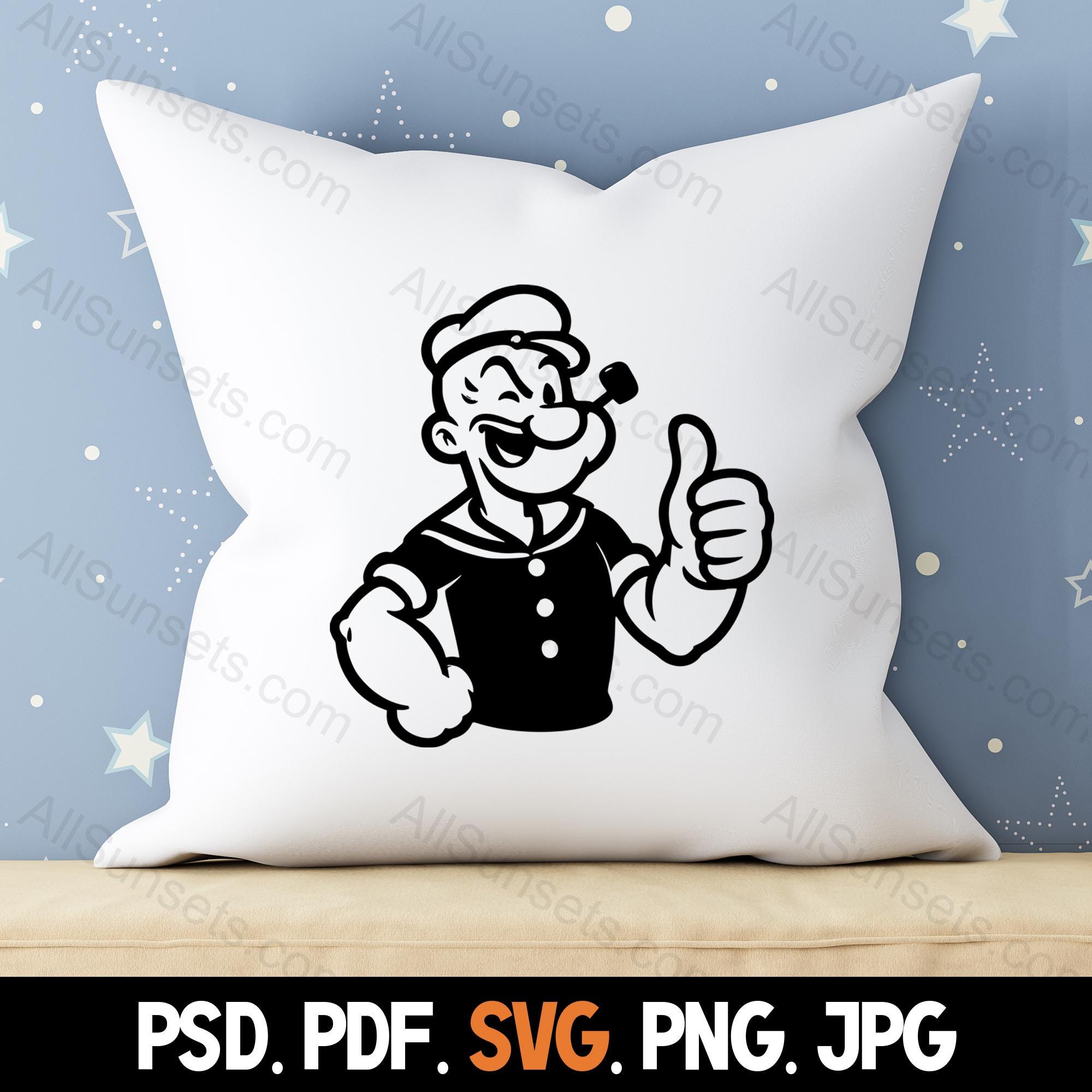 Popeye Making Thumbs up Sign Silhouette Svg Png Jpg Pdf Psd | Fun ...