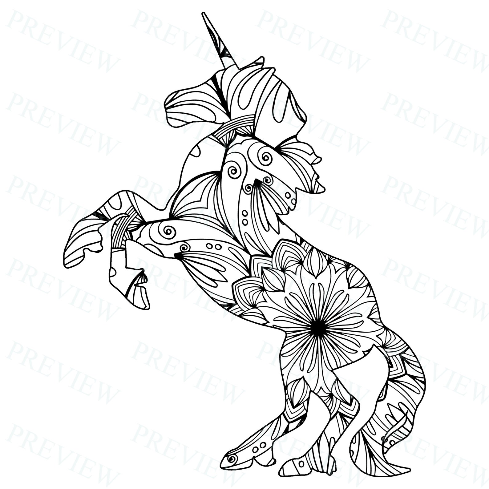 10 Mandala Unicorn Mandala Coloring Pages Commercial License - Etsy