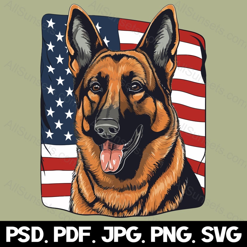 German Shepherd American Flag Svg Png Jpg Pdf Psd File Types USA Themed ...