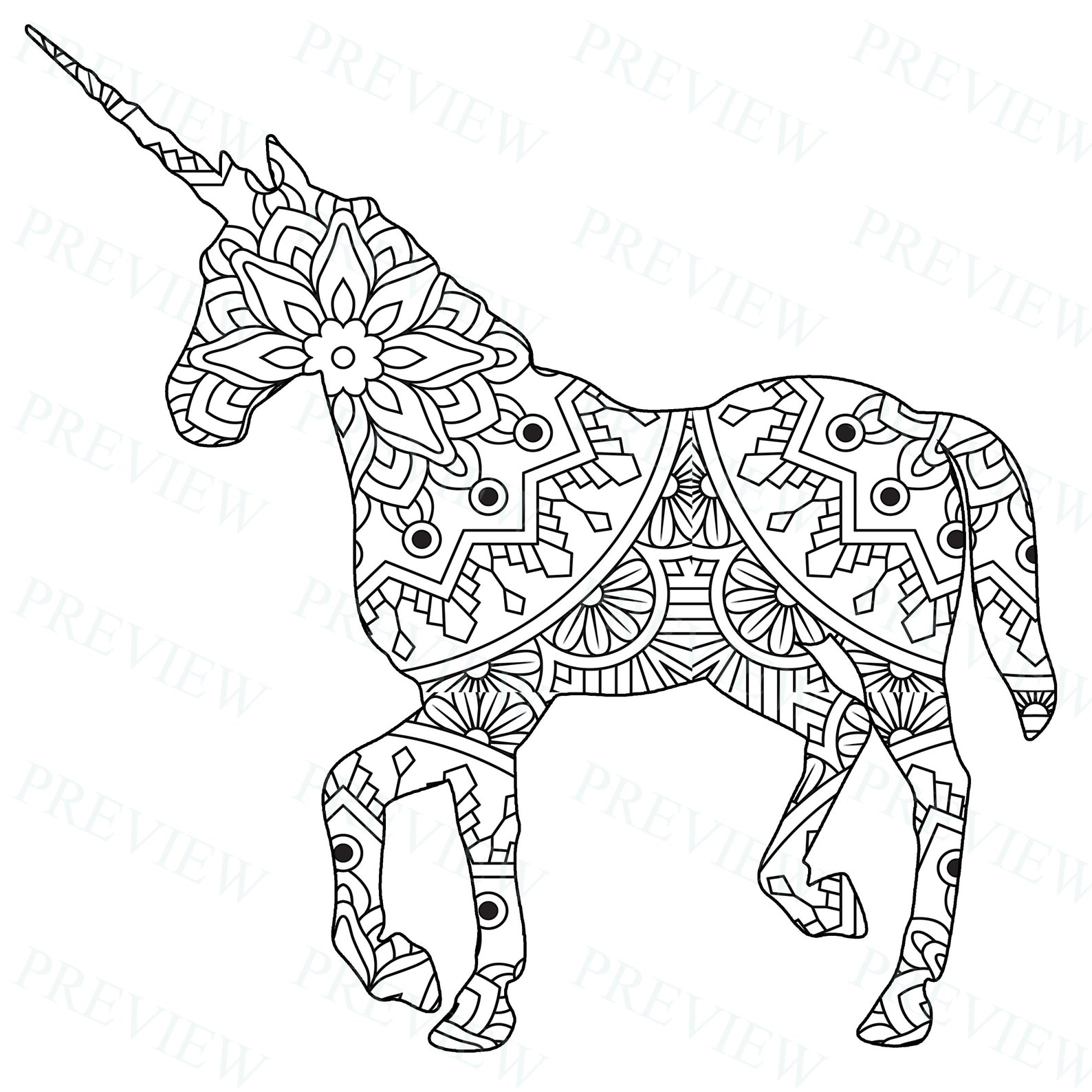 10 Mandala Unicorn Mandala Coloring Pages Commercial License - Etsy