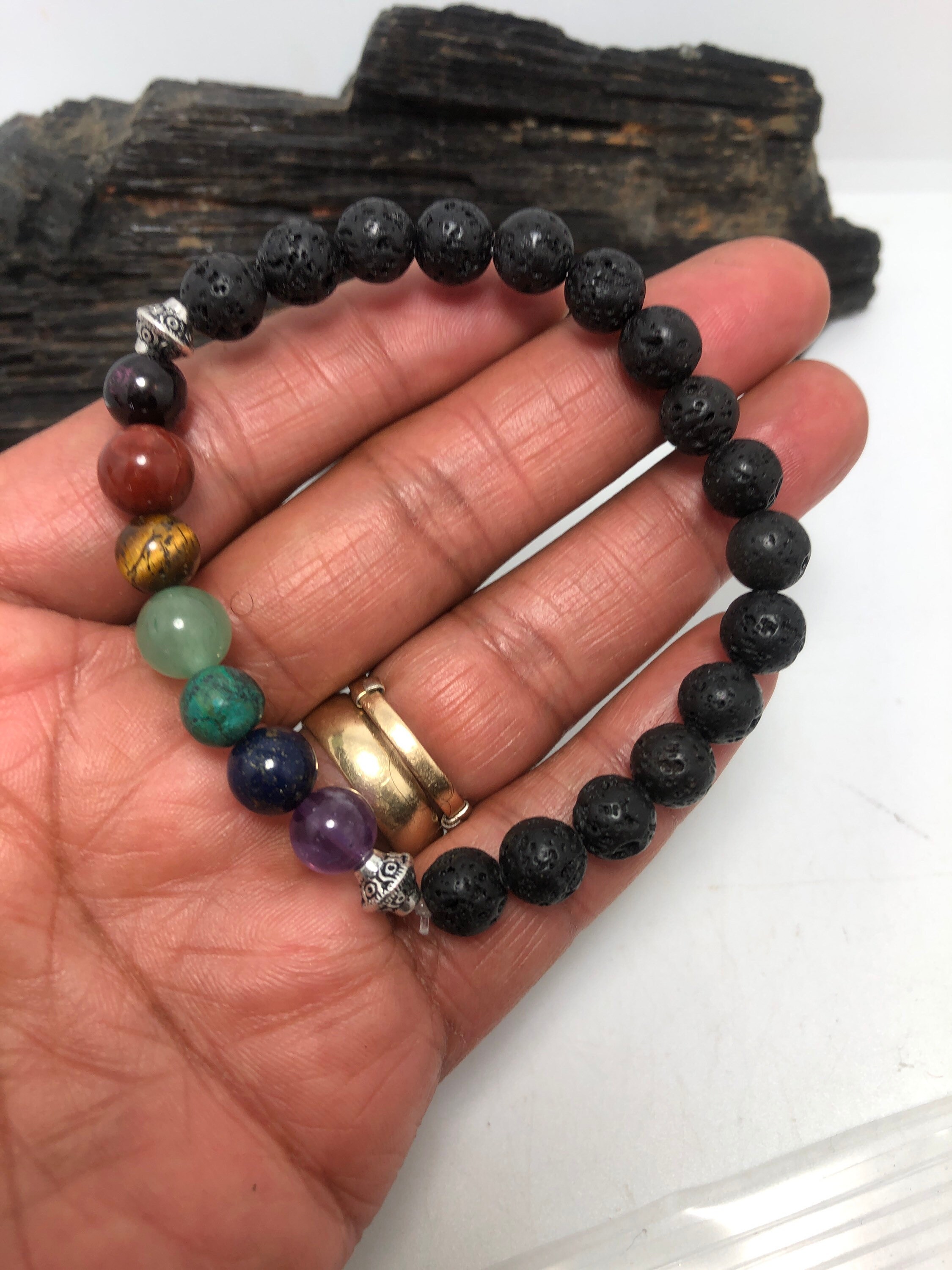 Lava Rock Chakra Stretchy Bracelet by Infinite Treasures, LLC - Etsy