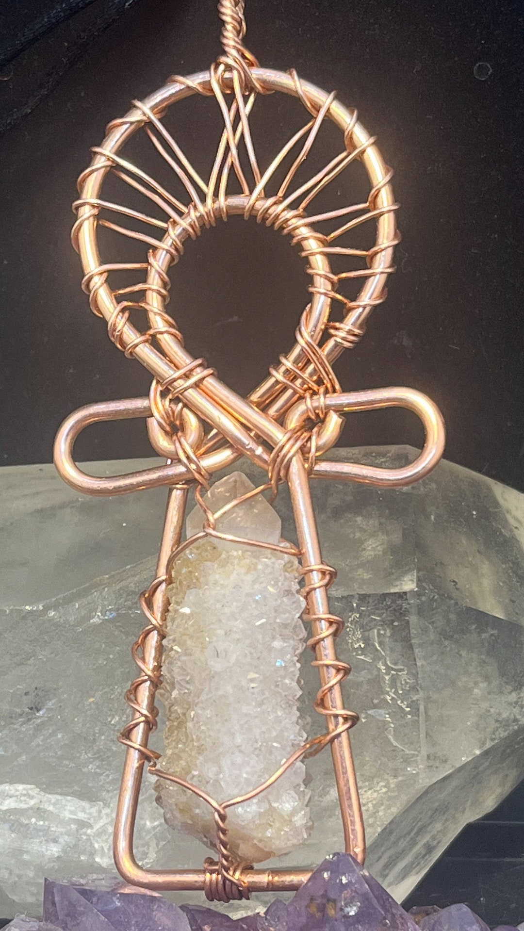 Copper Ankh Pendant Necklace, Spirit Quartz Crystal Wire Wrapped - Etsy