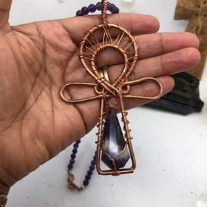 17 Inch Amethyst Necklace With Amethyst Vogel Ankh Pendant Copper ...