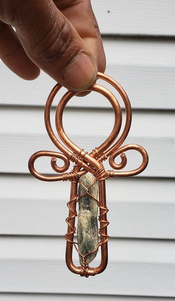 Green Kyanite Copper Ankh Necklace Pendant | Etsy