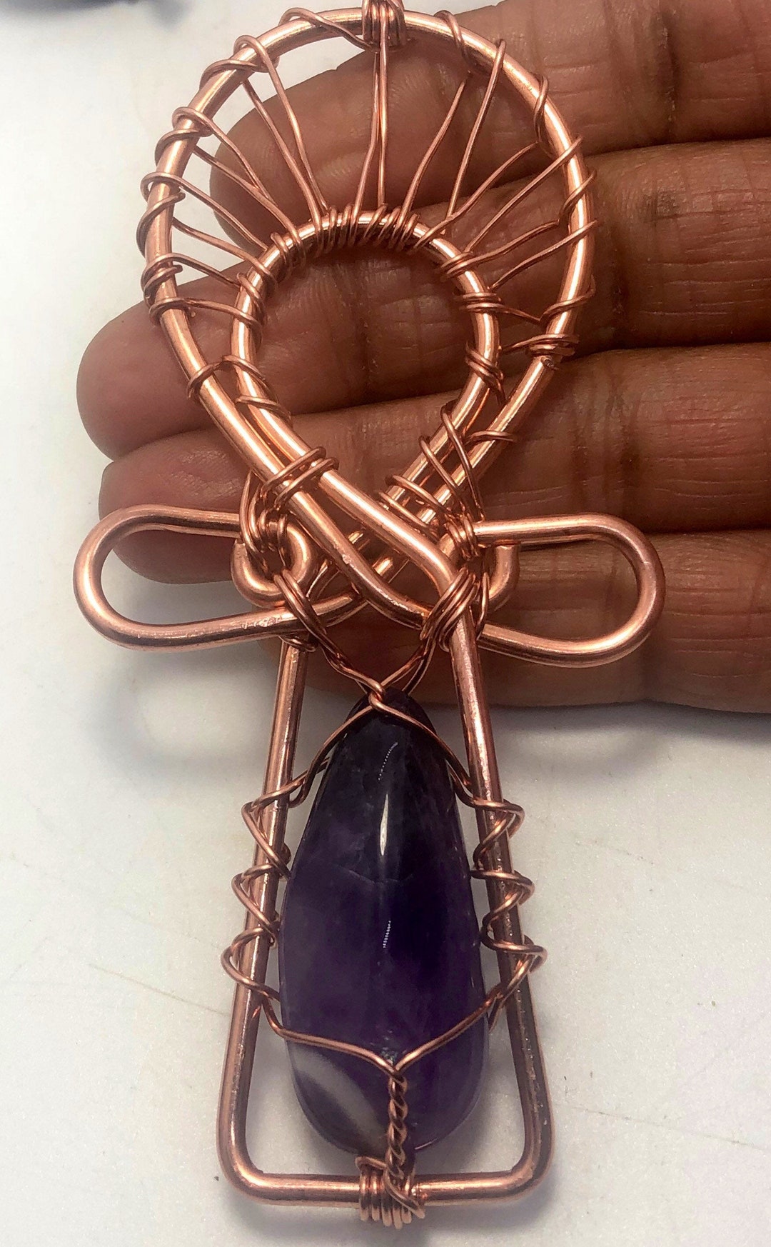 Amethyst Crystal Quartz Copper Ankh Pendant - Etsy