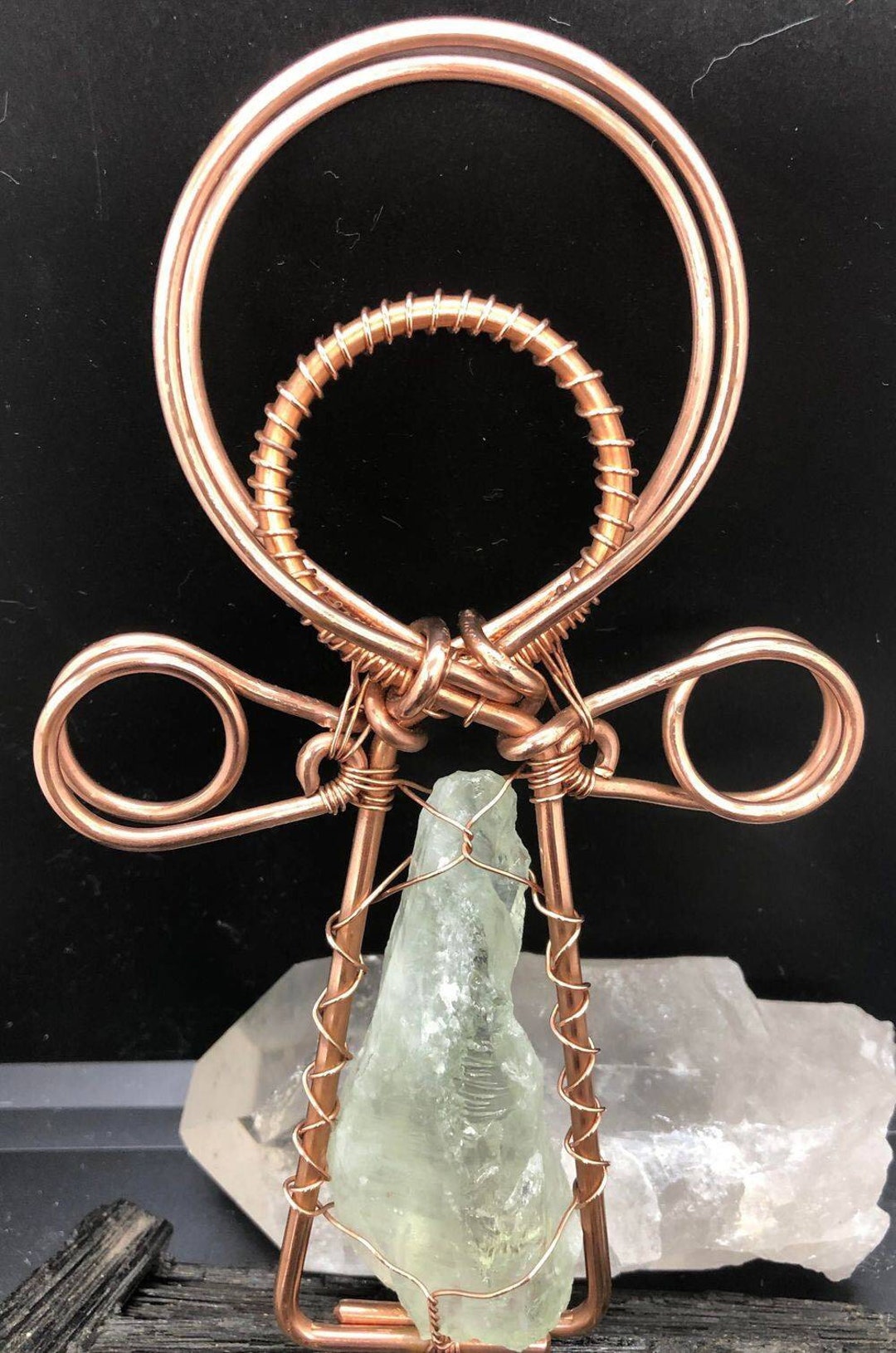 Handmade Copper Ankh: Rare Green Amethyst Quartz Crystal - Etsy