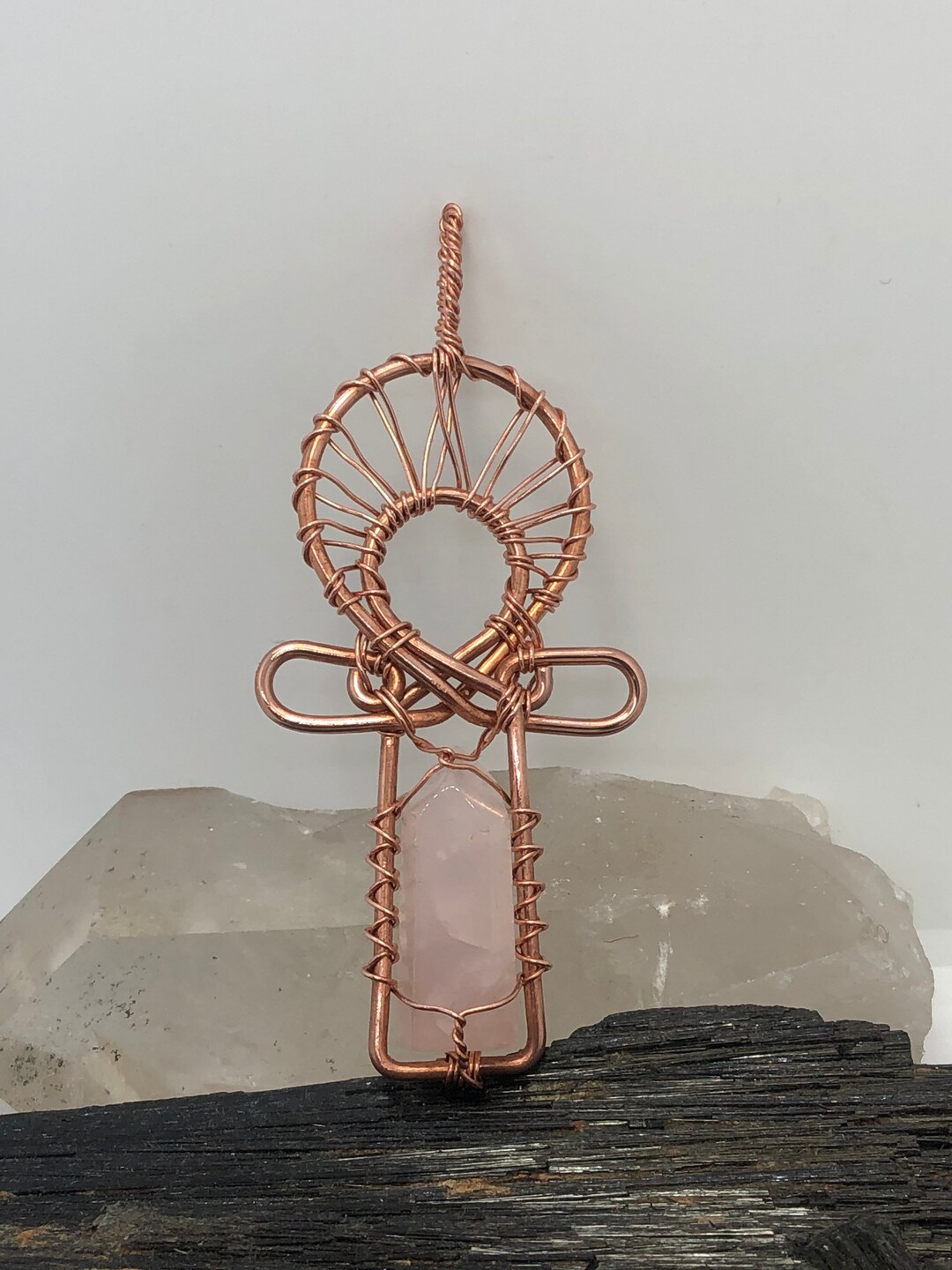 Rose Quartz Copper Ankh Wirewrapped Wearable Pendant Necklace - Etsy