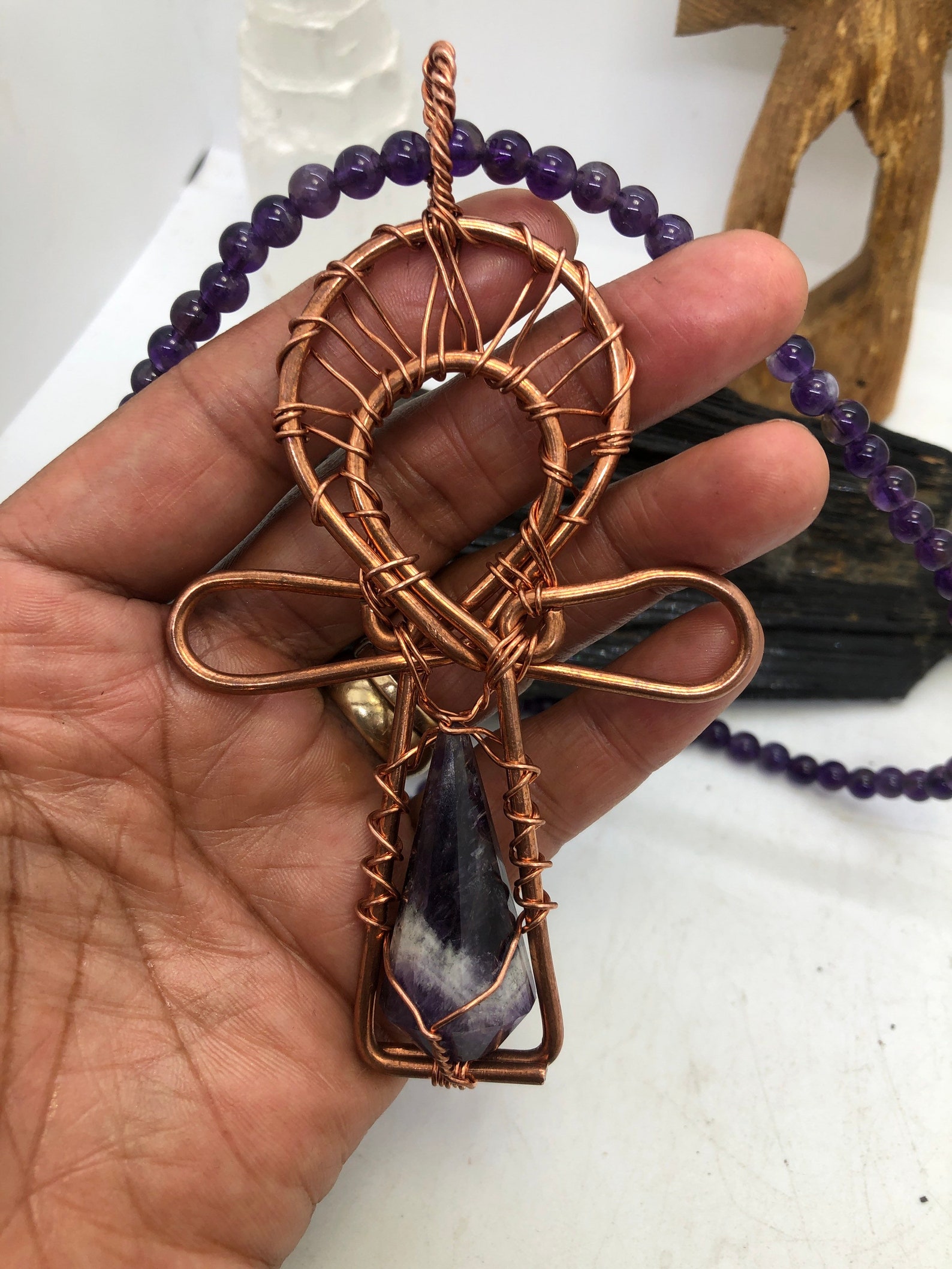 17 inch Amethyst Necklace with Amethyst Vogel Ankh Pendant | Etsy