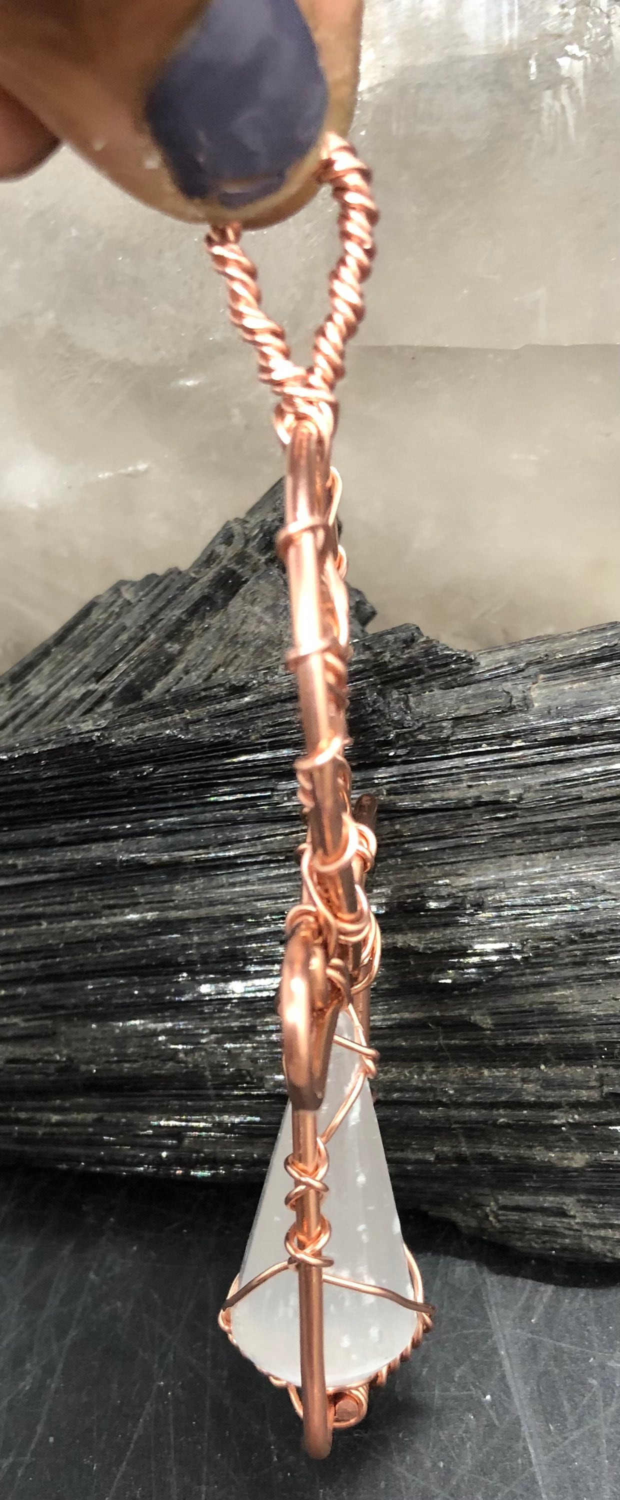 Moroccan Selenite Crystal Copper Ankh Pendant (copper Chain Sold ...