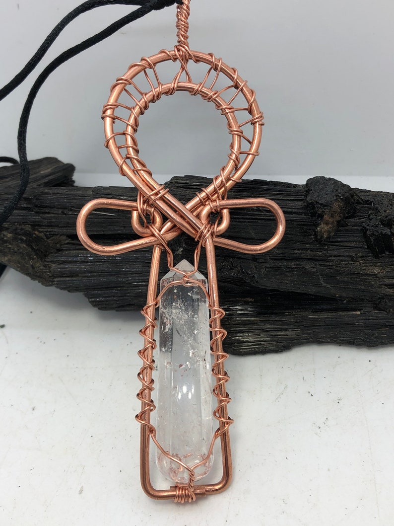 Quartz Crystal Ankh Pendant, Copper Wire Wrapped Necklace - Etsy