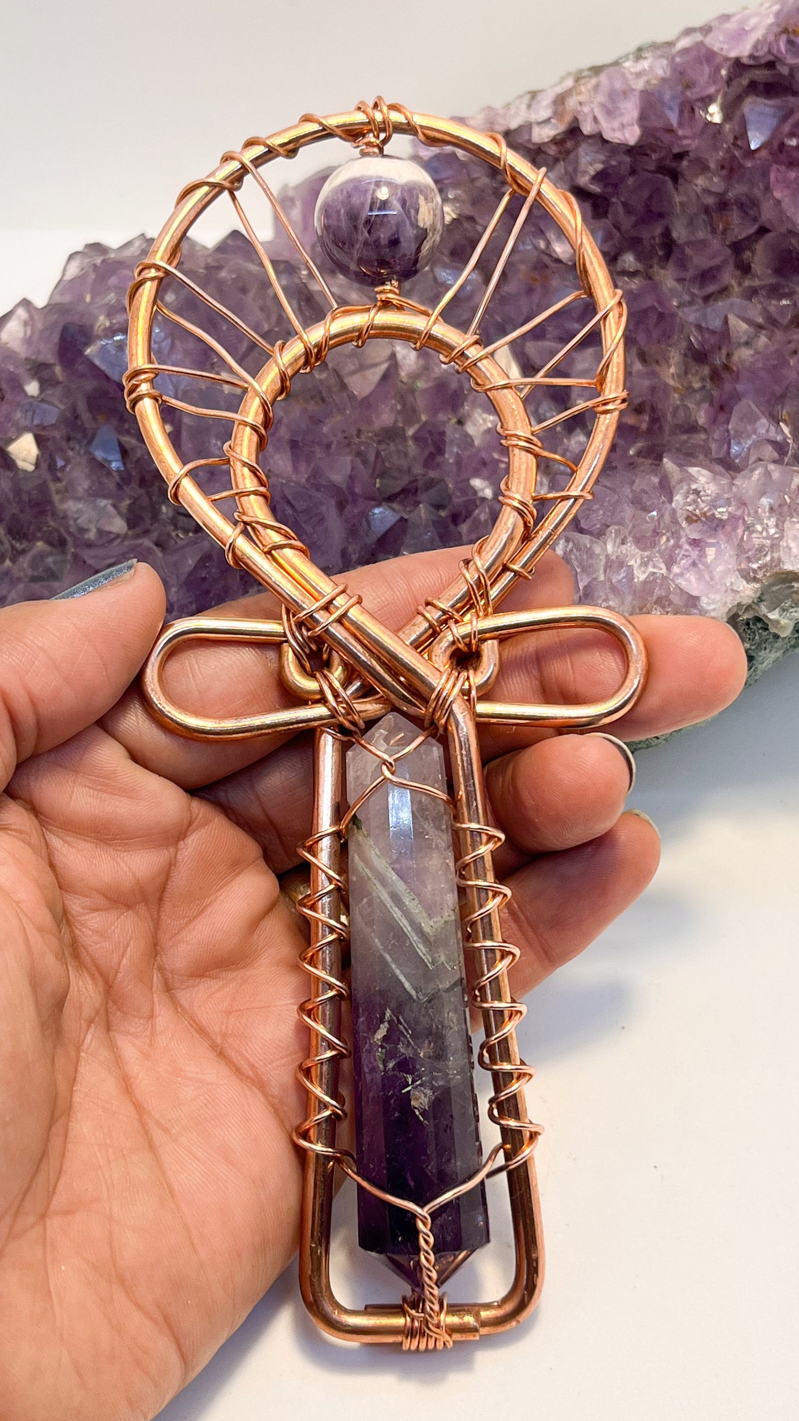 Amethyst Crystal Copper Wirewrapped POCKET Ankh - Etsy