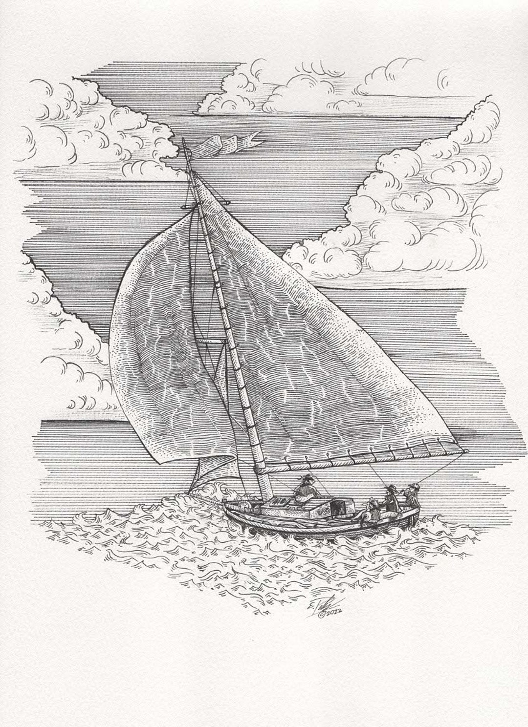 Fair Winds Amidst Calm Sea - Original Illustration - Etsy
