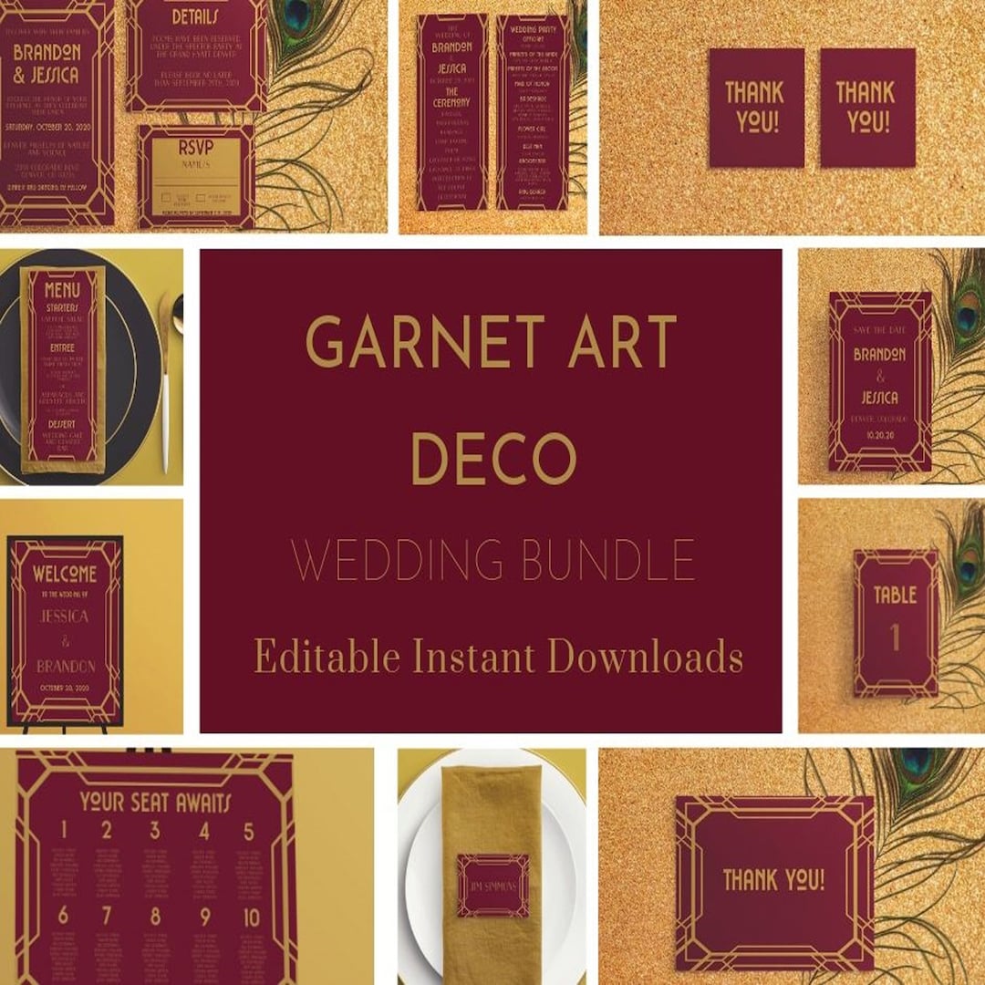 Garnet Art Deco Wedding Invitation Suite: DIY Template (digital ...