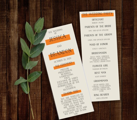Printable Wedding Program/retro Program Template/orange | Etsy