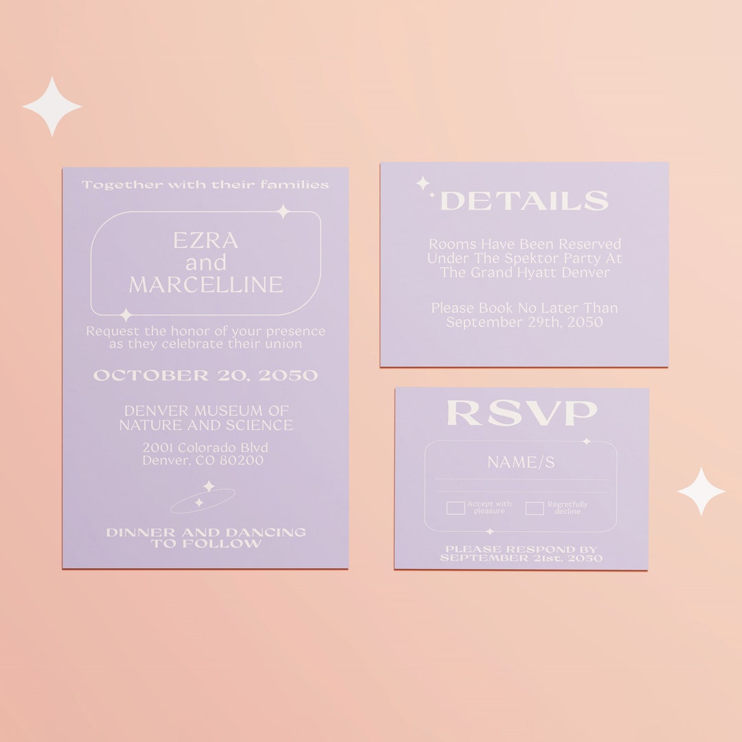 Retro Wedding Invitation Template/dreamy Lilac Invitation Suite/purple ...