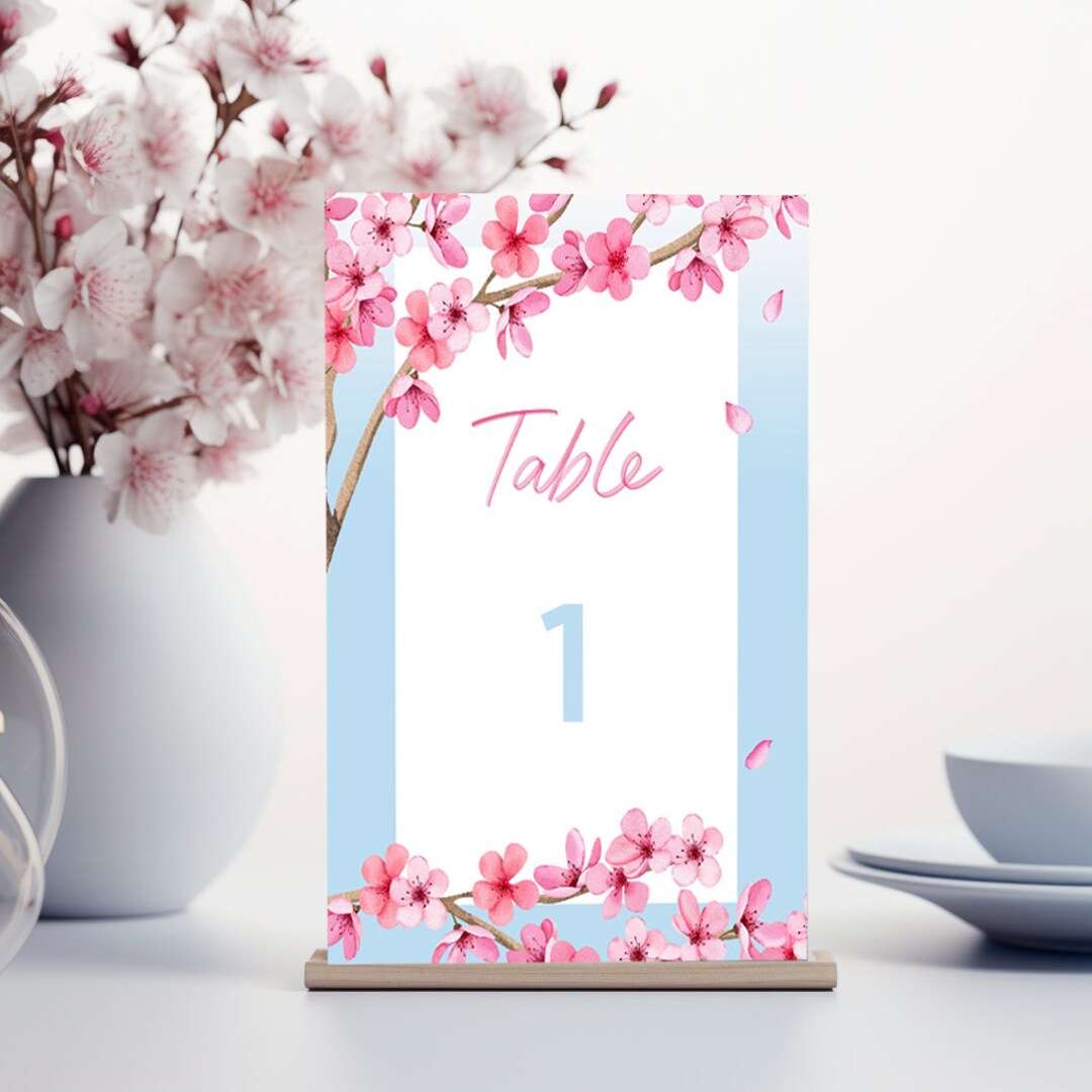 Table Number Template, Cherry Blossom , Pink Wedding Table Number Sign ...