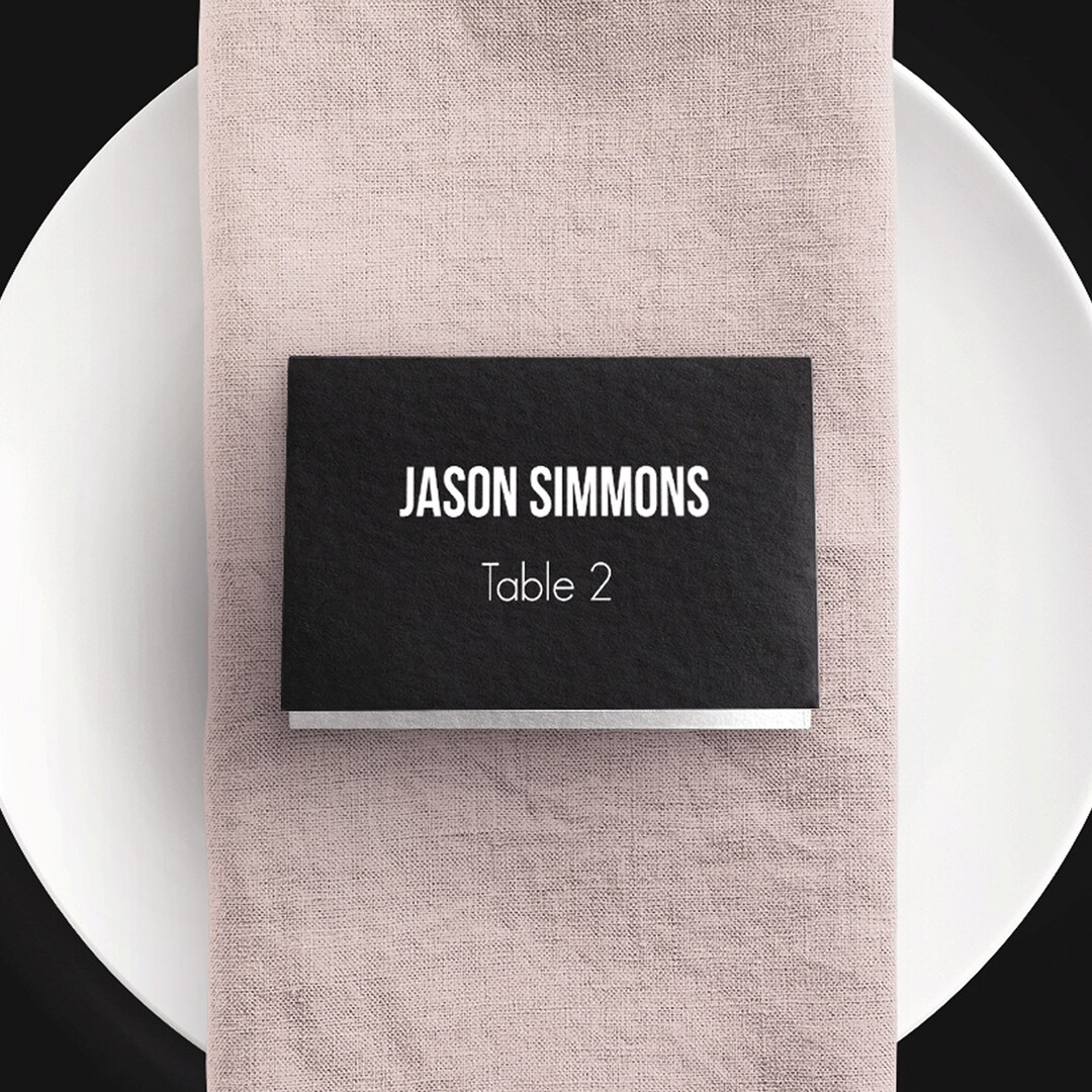 Editable Name Card Template, Dramatic Black, Wedding Place Card, Escort ...