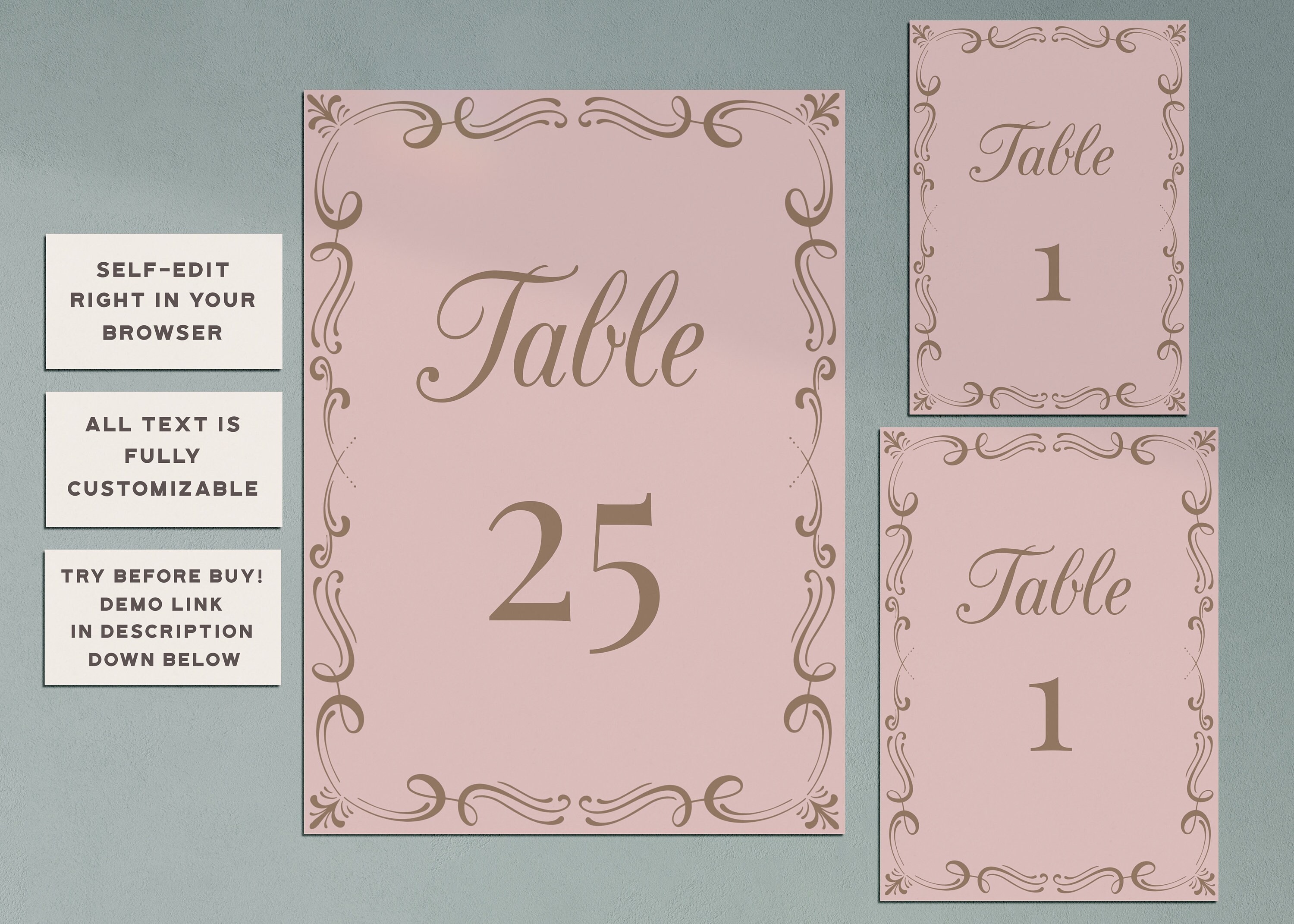 French Inspired Editable Table Number Template, Pink Patisserie , Pink ...