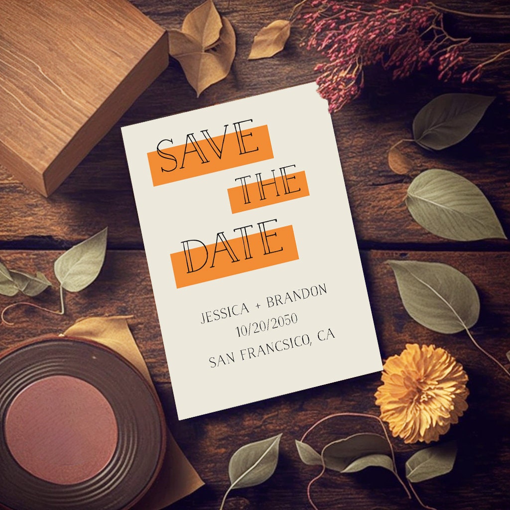 Retro Orange Save the Date Downloadable Template, Fully Editable Text ...