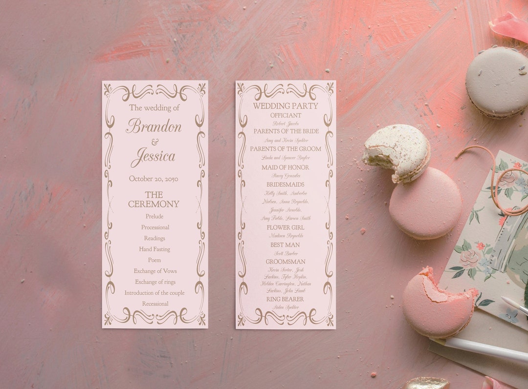 Pink French Inspired Wedding Program Template Pink Wedding - Etsy
