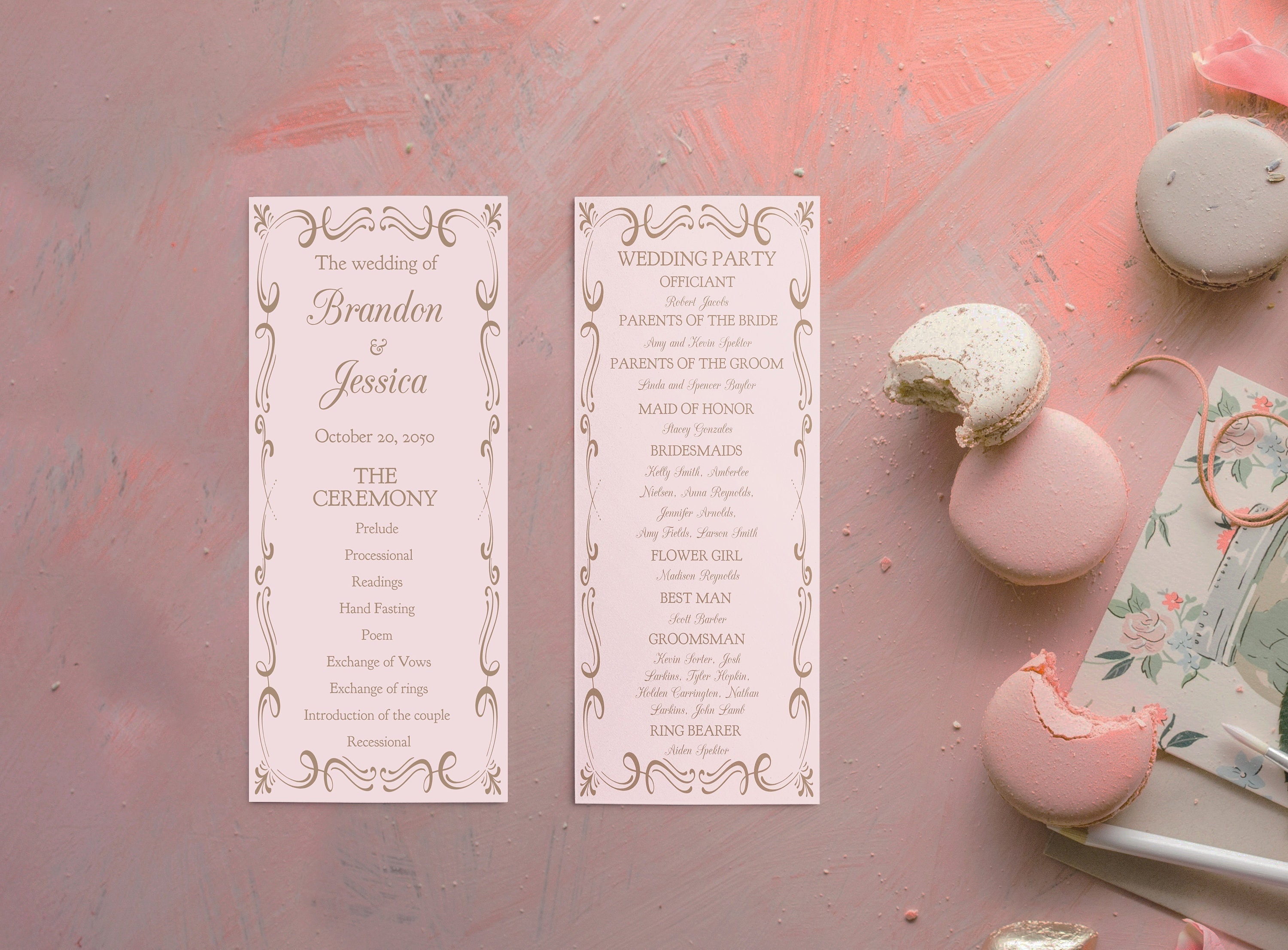 Pink French Inspired Wedding Program Template, Pink Wedding, Wedding ...