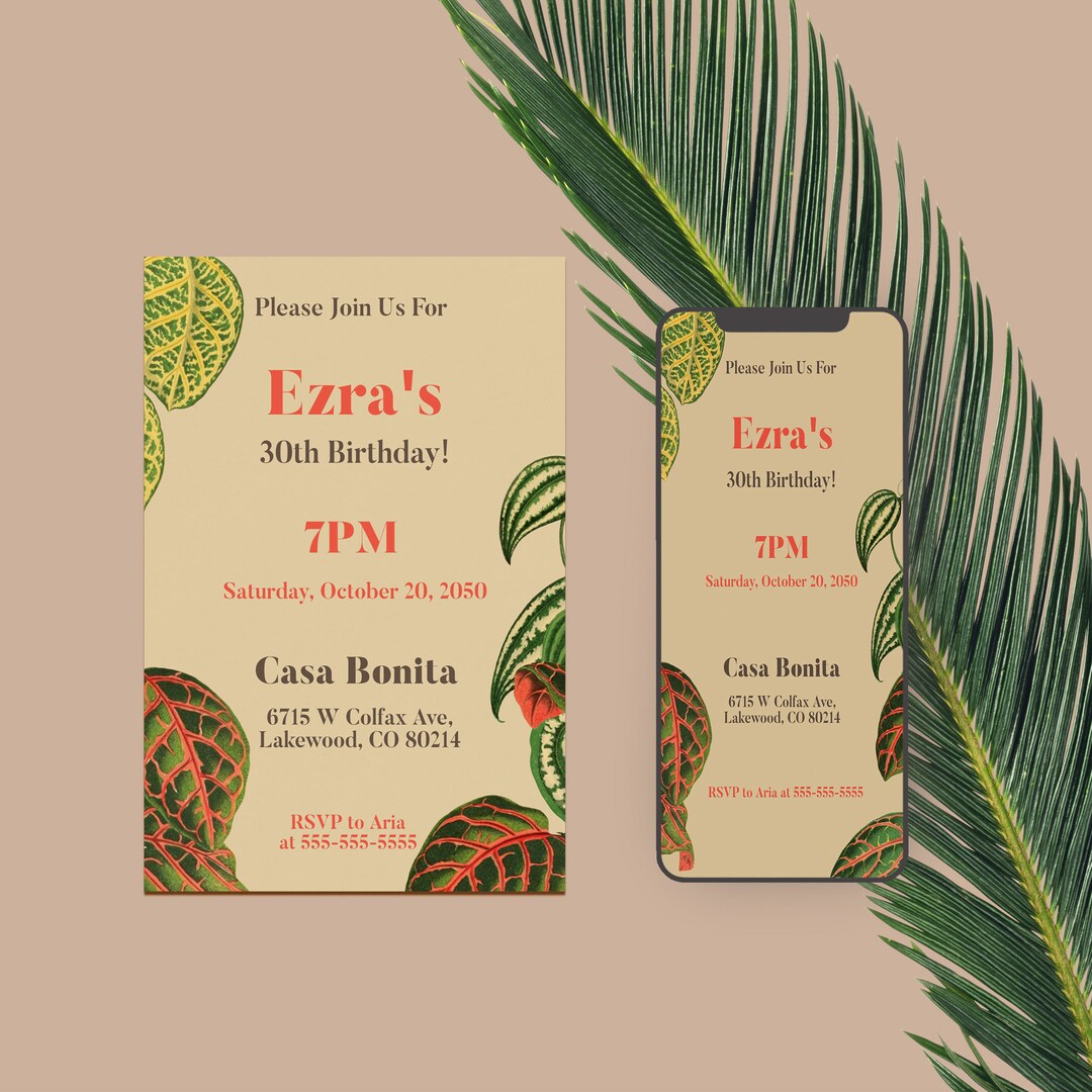 Vintage Botanical Birthday Invitation Template: Editable 5x7 (digital ...