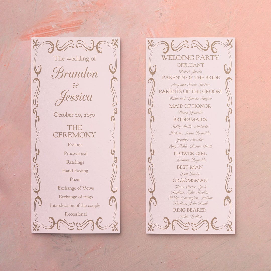 Pink French Inspired Wedding Program Template, Pink Wedding, Wedding ...