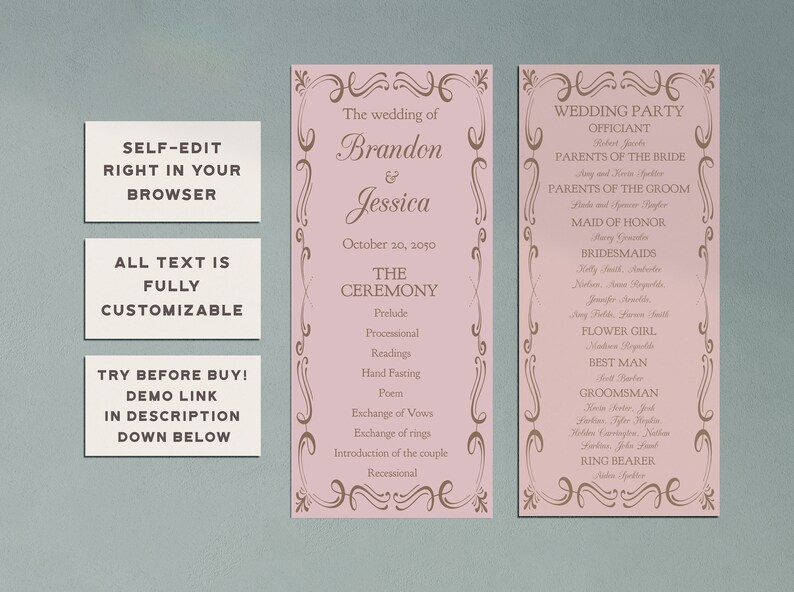 Pink French Inspired Wedding Program Template, Pink Wedding, Wedding ...