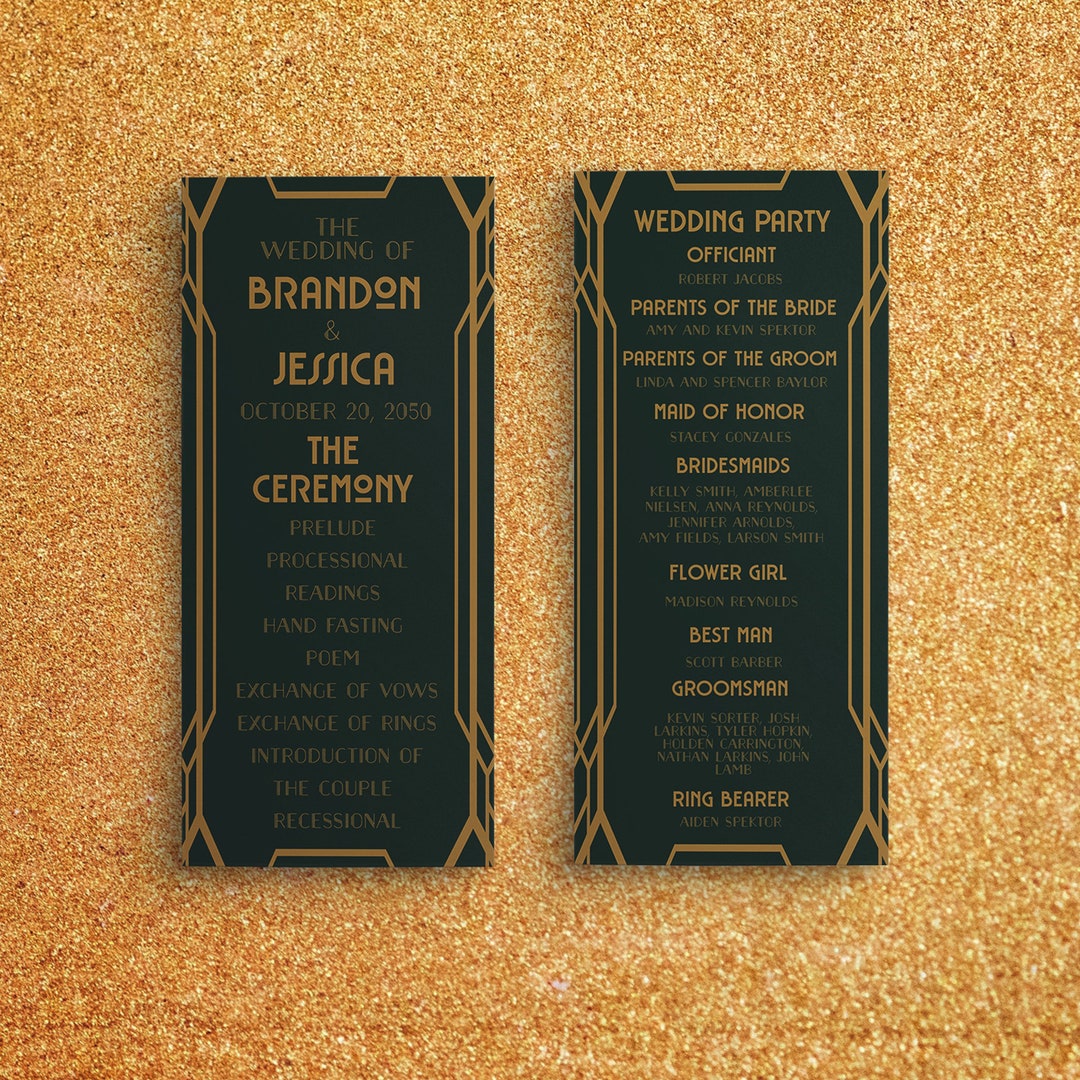 Emerald Art Deco Wedding Program Template: Editable Text (instant Download) - Etsy