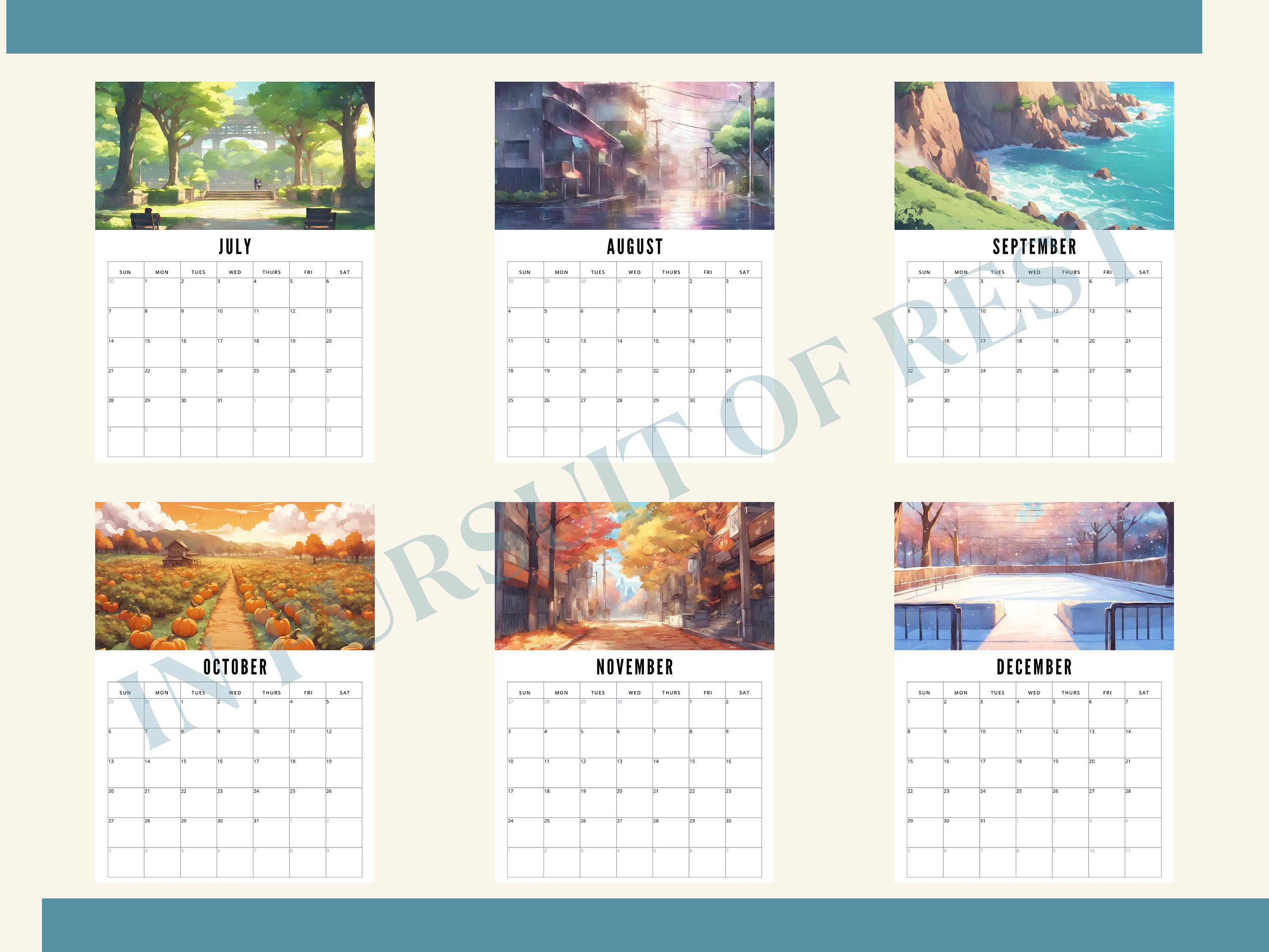 Printable 2024 Anime Calendar Digital Monthly Productivity Planner - Etsy