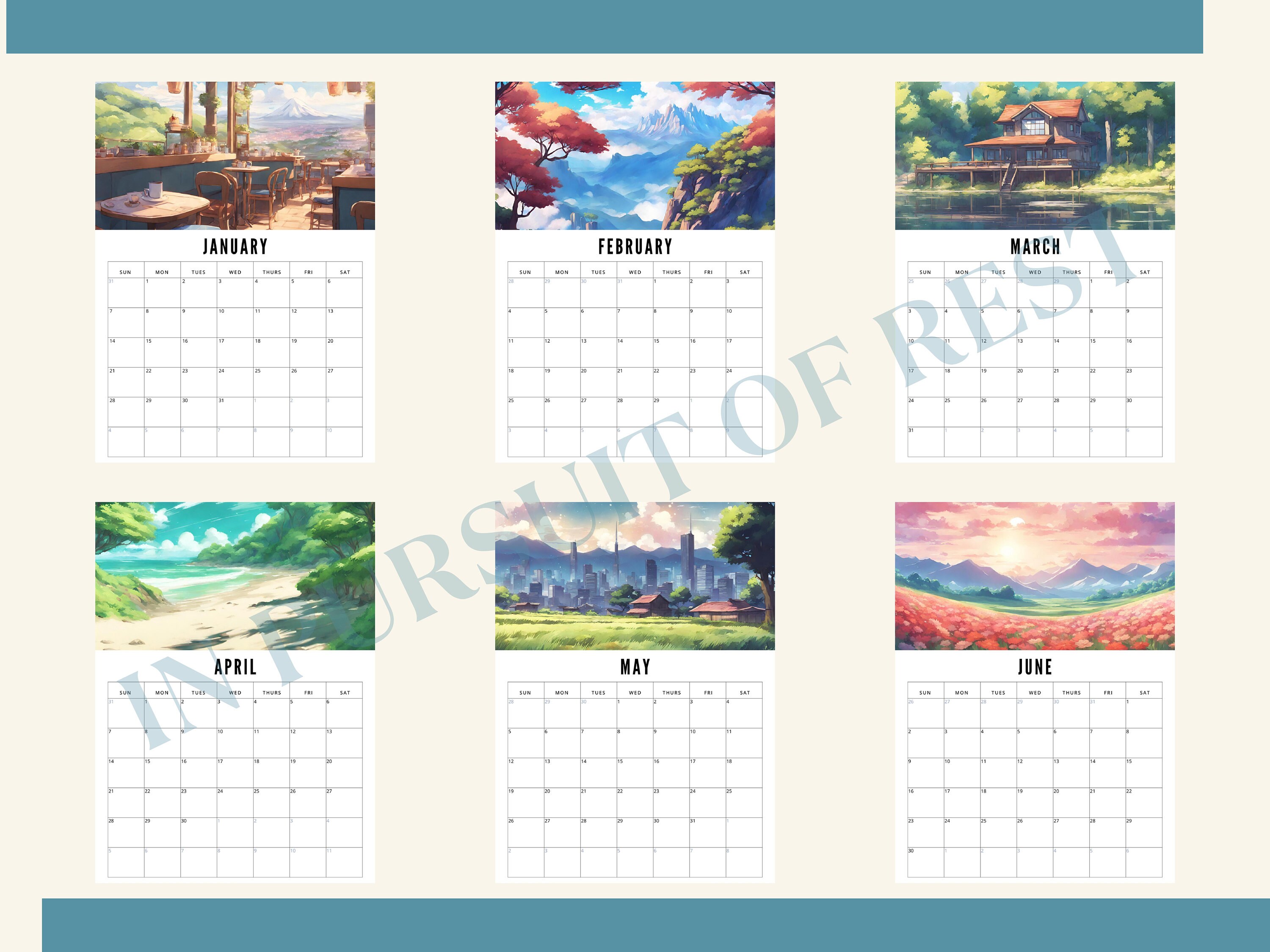 Printable 2024 Anime Calendar Digital Monthly Productivity Planner - Etsy