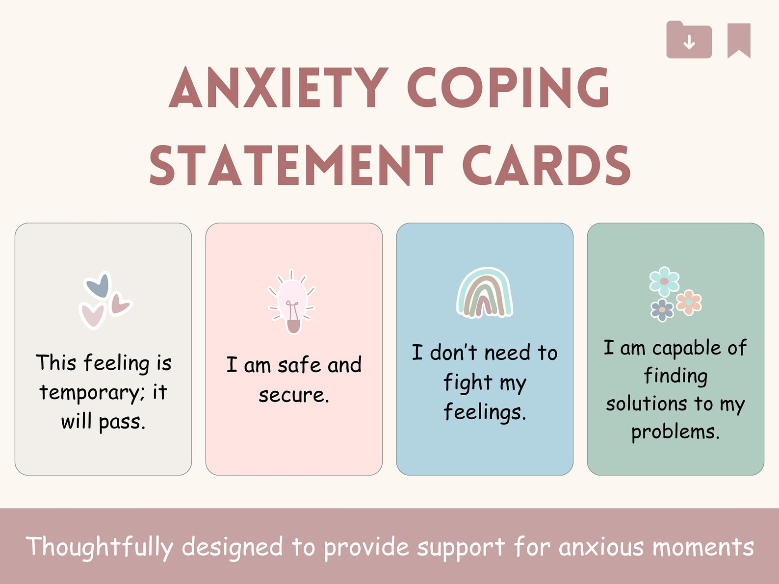 Anxiety Coping Statement Cards, Anxiety Relief Flash Cards, Therapy ...