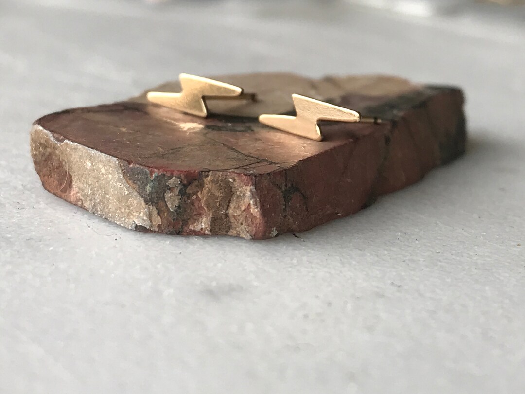 14kt Solid Gold Lightning Bolt Studs Gold Fill Thunder Stud Earrings ...
