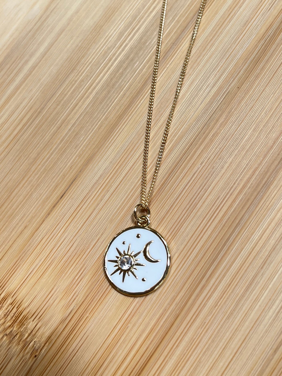 White Gold Sun Moon Necklace Celestial Crescent Moon - Etsy