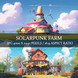 18 Solarpunk Farm Desktop Wallpaper 16:9 Aspect Ratio JPG, Solar Punk ...